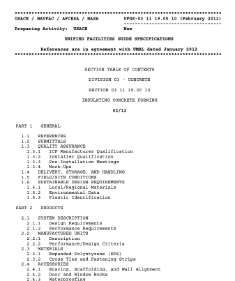 Unified Facilities Guide Specification (UFGS) for ICF
